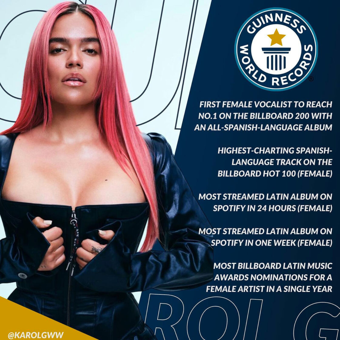 Karol G rompe 5 Record Guinness con su albúm “Mañana será Bonito”